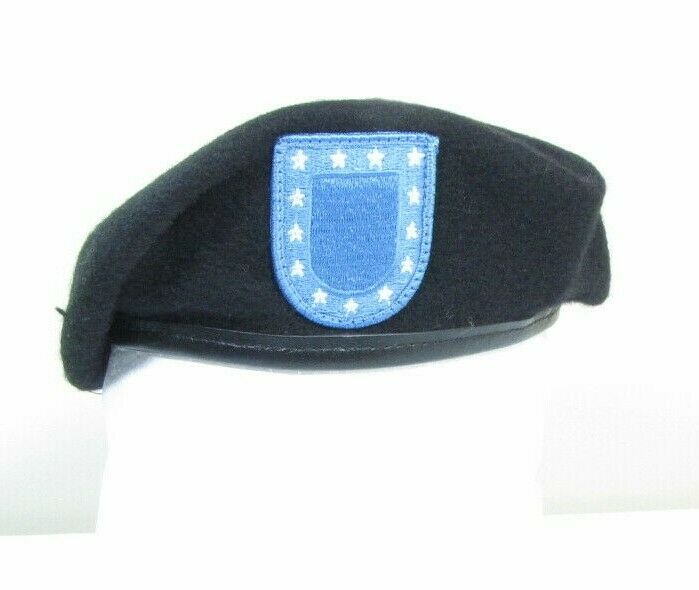 New Authentic Military DSCP Garrison US Army Black Beret 2 Blue Flashes ...